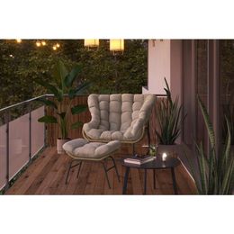 Ambia Garden Garten-Relaxsessel, Gelb, Beige, Metall, Kunststoff, Textil, 110x42x97.5 cm, Gartenm&ouml;bel, Gartenst&uuml;hle