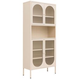 Mid.you Buffet, Creme, Metall, Glas, 3 F&auml;cher, 80x180x35 cm, K&uuml;chen, K&uuml;chenm&ouml;bel, Buffetschr&auml;nke