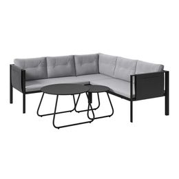 Ambia Garden Loungegarnitur, Grau, Schwarz, Metall, Textil, 5-teilig, F&uuml;llung: Polyester,Schaumstoff, 186.5x186.5 cm, Loungem&ouml;bel, Gartenlounge-Sets