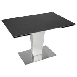 Novel Esstisch, Anthrazit, Edelstahl, Metall, Keramik, rechteckig, S&auml;ule, Bodenplatte, 80x76x120-179 cm, ausziehbar, Esszimmer, Tische, Esstische, Esstische ausziehbar