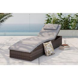 Ambia Garden Gartenliege, Beige, Metall, Kunststoff, Textil, F&uuml;llung: Polyester, 190x80x60 cm, R&uuml;ckenlehne verstellbar, Gartenm&ouml;bel, Gartenliegen