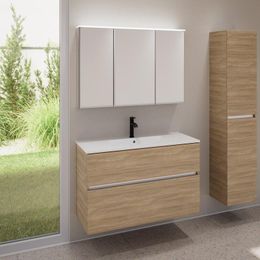 evineo ineo5 evo Unterschrank B: 100 cm mit 2 Ausz&uuml;gen, Slim-Waschtisch wei&szlig;, mit ineo Spiegelschrank,, BE0836WH+BE0958OA+BEA003MI,