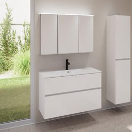 evineo ineo5 evo Unterschrank B: 100 cm mit 2 Ausz&uuml;gen, Slim-Waschtisch wei&szlig;, mit ineo Spiegelschrank,, BE0836WH+BE0958WH+BEA003MI,