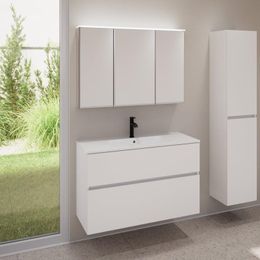 evineo ineo5 evo Unterschrank B: 100 cm mit 2 Ausz&uuml;gen, Slim-Waschtisch wei&szlig;, mit ineo Spiegelschrank,, BE0836WH+BE0958WM+BEA003MI,
