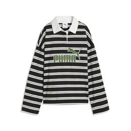 Puma Damen Poloshirt "Essentials Elevated No.1 Logo Oversized Rugby Polo Damen"schwarz striped, Gr. XS, Obermaterial: 100% Baumwolle. Kragen: 100%