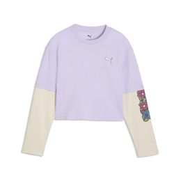 Puma Kinder T-Shirt "MID 90s Relaxed Layered Cropped Langarmshirt M&auml;dchen", lila, Gr. 152, bedruckt, Obermaterial: 100% Baumwolle. Rippe: 80%