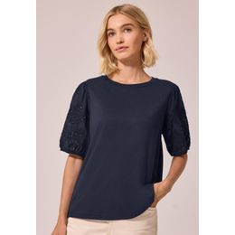 Damen T-Shirtmaritime blau, Gr. 44, STREET ONE STUDIO, unifarben, Web, 50% Baumwolle, 50% Modal, Shirts, mit Lochstickerei