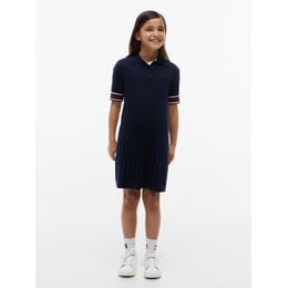 Tommy Hilfiger M&auml;dchen Strickkleidschwarz night navy, Gr. 8, unifarben, Rippstrick, Obermaterial: 72% Baumwolle, 28% Polyamid, Kleider, Polokragen,