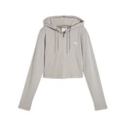 Puma Damen Hoodie "Essentials Slim Gerippte Kapuzenjacke Damen", beige, Gr. S, Obermaterial: 46% Polyester, 4% Elasthan, 50% Viskose, Sweatshirts