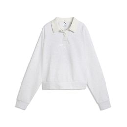 Puma Damen Sweatshirt "Puma Class Relaxed Fleece-Langarm-Polo Damen"wei&szlig; glow heather, Gr. L, Obermaterial: 32% Polyester, 68% Baumwolle. &Auml;rmelbund: