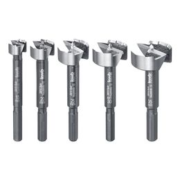 kwb Speed Forstnerbohrer-Set 15 20 25 30 und 35 mm, schnelles Bohren in allen H&ouml;lzern, Bohrer-Satz zur Holzbearbeitung, DIN 7483 G, mit 8 mm Schaft, insb. f&uuml;r Akku-Schrauber und Akku-Bohrschrauber