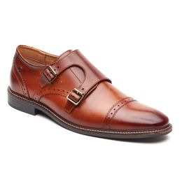 Base London Henley M&ouml;nch Leder Herren Schuhe in Burnt Tan mit doppeltem M&ouml;nchverschluss