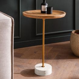 Beistelltisch FineBuy Anstelltisch Massivholz Marmor &Oslash; 40 cm Wohnzimmertisch