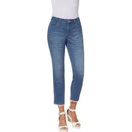Damen 7/8-Jeans mit Spitze am Beinabschluss blue-bleached, Gr&ouml;&szlig;e 44