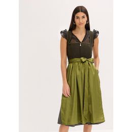 bonprix Dirndl und Sch&uuml;rze (2-tlg.Set), gr&uuml;n, Gr.36, Modern und feminin: Dirndl mit Leinen-Mix-Mieder und einem Jaceuard-Rock sowie einer Sch&uuml;rze aus gl&auml;nzendem Satin.
