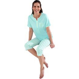 w&auml;schepur Damen Capri-Anzug aquamarin-wei&szlig;-bedruckt, Gr&ouml;&szlig;e 44/46