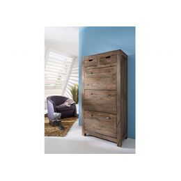Schuhschrank Sheesham 80x41x160 grau ge&ouml;lt NATURE GREY #97
