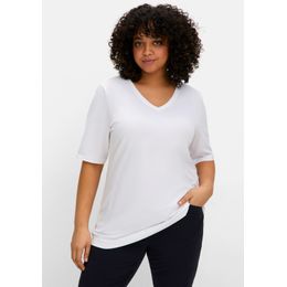 sheego Damen V-Shirt, Wei&szlig;, Gr. 56, T-Shirts, Material: Baumwolle