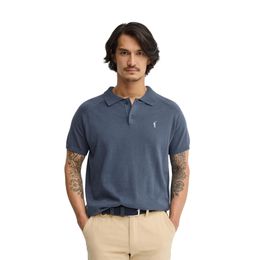 Kurz&auml;rmliger Pullover denimblau mit Polokragen und Rigby Go Logo