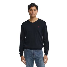 Pullover marineblau mit V-Kragen und Rigby Go Stickerei