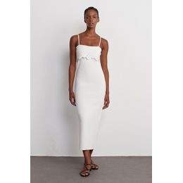 Rippstrick Bodycon Midi Kleid mit Quadratkragen