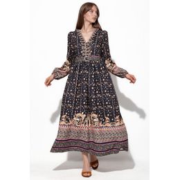 Blumen-Midi-Kleid mit G&uuml;rtel