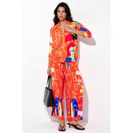 Abstraktes Druck-Shirt und Weitbeinige Hose Set