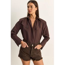 L&auml;ssige Langarm-Hemdbluse aus Popeline mit Tasche