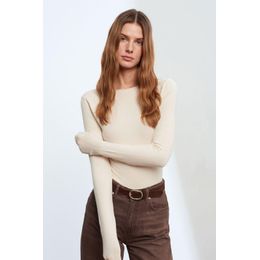 Damen Rippstrick Boot-Neck Slim-Fit Pullover