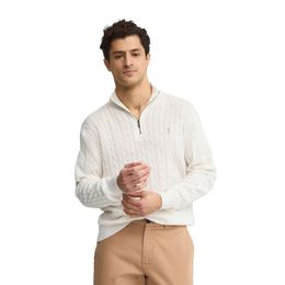 Zopfpullover ecru mit Zip-Kragen und Rigby Go Logo
