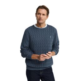 Strickpullover denimblau mit Zopfmuster und Rigby Go Logo