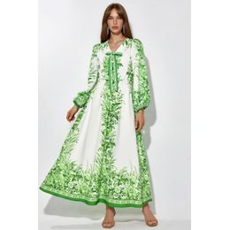 Bedrucktes V-Ausschnitt-Maxi-Kleid mit Bindeschleife