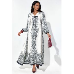 Bedrucktes V-Ausschnitt-Maxi-Kleid mit Bindeg&uuml;rtel