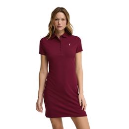 Kurzes Kleid granatrot mit kurzen &Auml;rmeln, Polokragen und Rigby Go Logo
