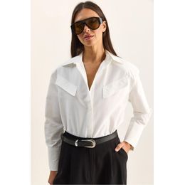 L&auml;ssige Langarm-Hemdbluse aus Popeline mit Tasche