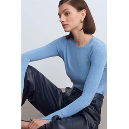 Slim Fit Rippenstrick Rundhals-Pullover