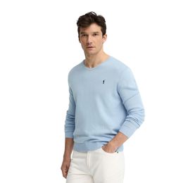 Pullover hellblau mit V-Kragen und Rigby Go Stickerei