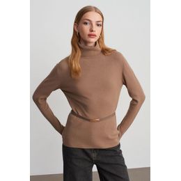 Damen Strickpullover mit G&uuml;rtel und Rollkragen