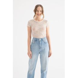 Blumen Besticktes Rundhals-Mesh-Top