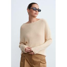 Damen Rippstrick Boot-Ausschnitt Strickpullover