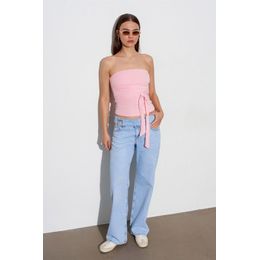 H&uuml;fthohe Weitbein-Jeans aus Baumwoll-Denim