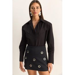 L&auml;ssige Langarm-Hemdbluse aus Popeline mit Tasche