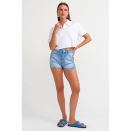 Hochtaillierte Baumwoll-Jeans-Mom-Shorts