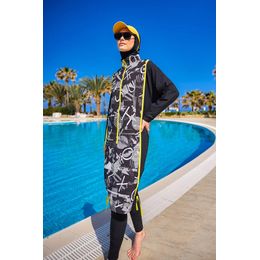 Schwarzes Burkini-Set mit vollst&auml;ndiger Abdeckung und bescheidener Badebekleidung