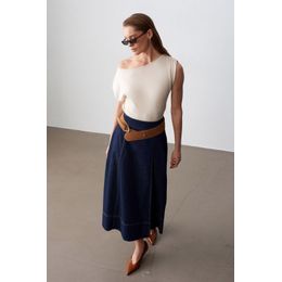 Hochgeschnittener A-Linien-Jeans-Maxi-Rock mit G&uuml;rtel