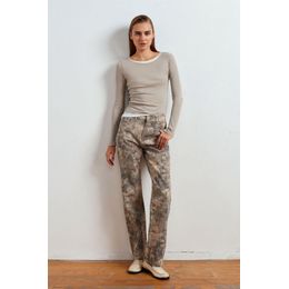 Damen Mid-Waist Straight-Leg Batik-Jeans