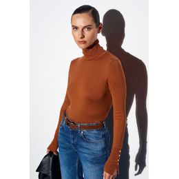 Damen Rollkragen Strickpullover mit Kn&ouml;pfen
