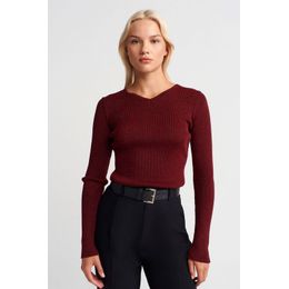 Damen Slim Fit V-Ausschnitt Gerippter Pullover