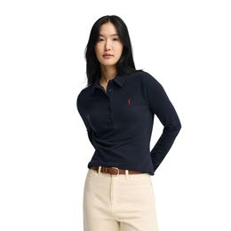 Lang&auml;rmliges Poloshirt marineblau im Slim Fit mit Rigby Go Stickerei
