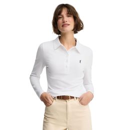 Lang&auml;rmliges Poloshirt wei&szlig; im Slim Fit mit Rigby Go Stickerei